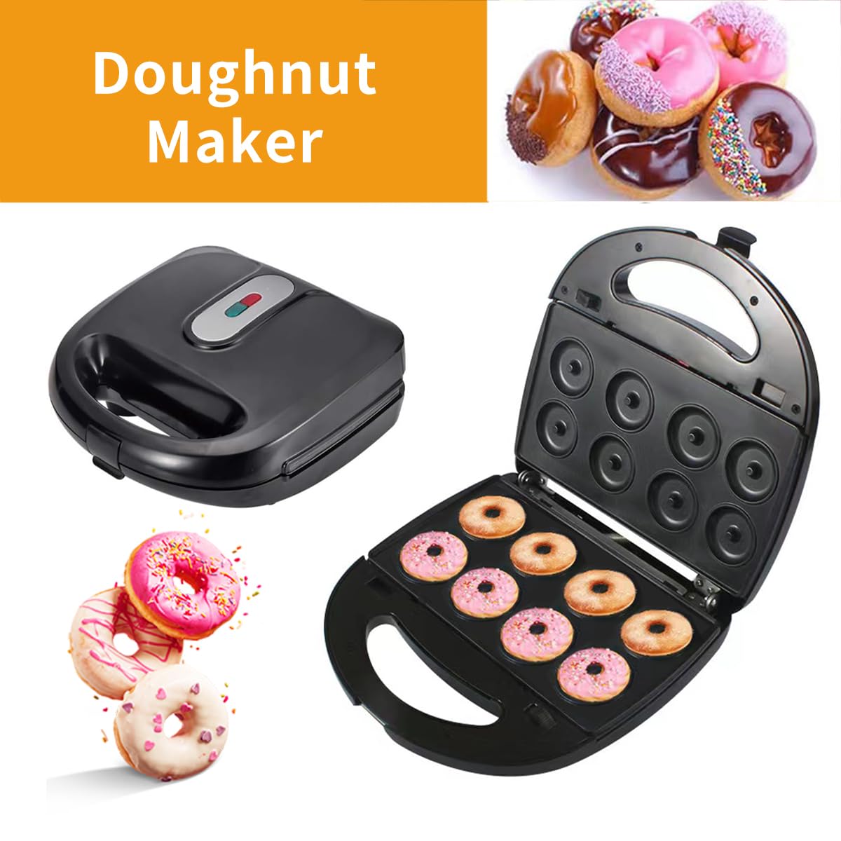 Baotkere Donut Maker, 3 in 1 Electric Waffles Sandwich Machine，Panini Press Grill Iron Set with 3 interchangeable Removable Non Stick Plates，750W Detachable Dessert Toaster, Perfect for Breakfast