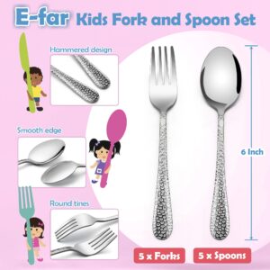 E-far Toddler Forks and Spoons Set, 10-Piece Stainless Steel Toddler Utensils Kids Safe Silverware for Self Feeding, Healthy & Non-Toxic, Dishwasher Safe