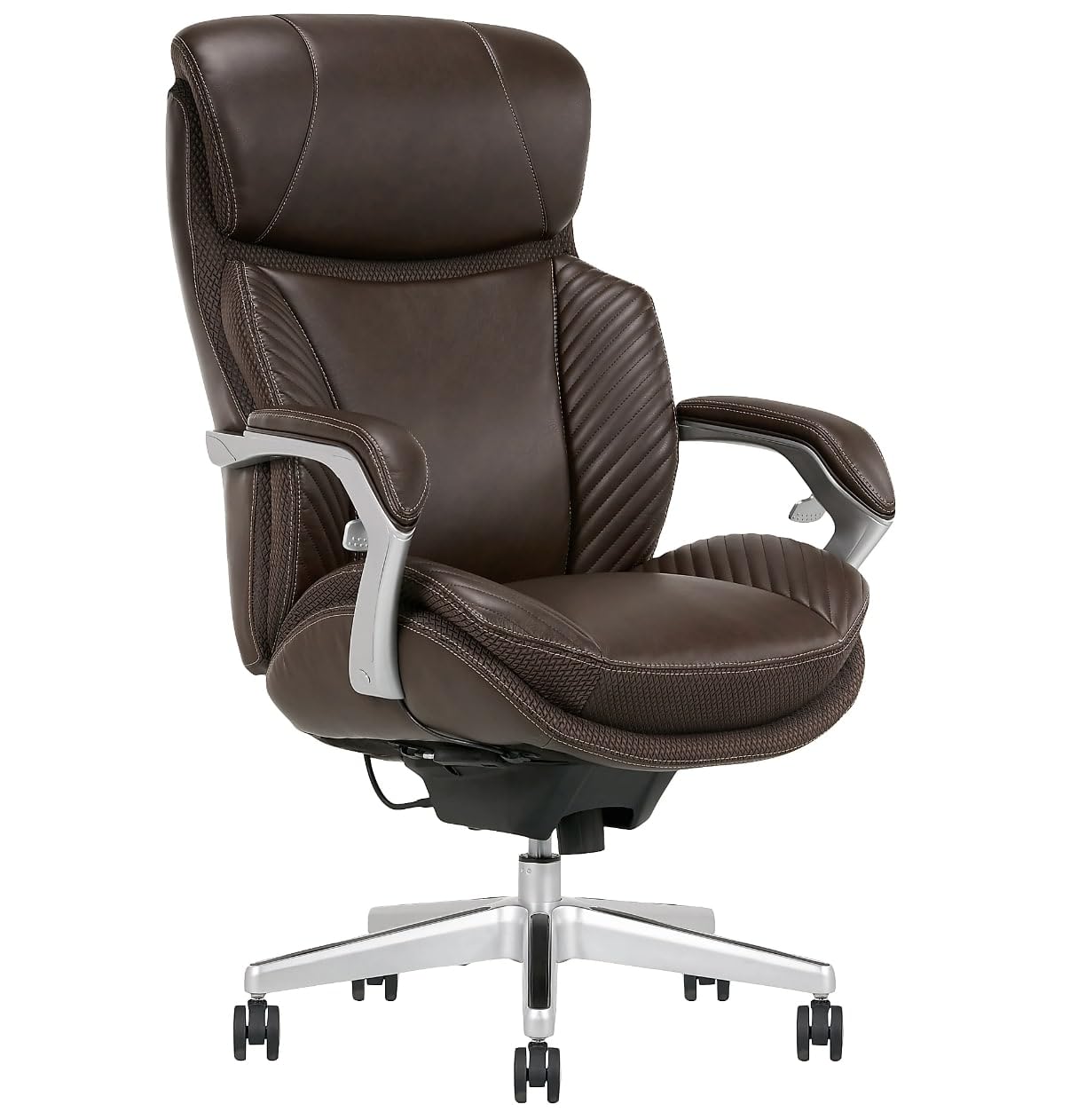 Serta iComfort i6000 Series Big & Tall Ergonomic Bonded Leather High-Back Executive Chair, Brown/Silver