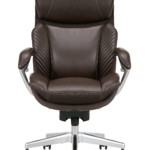 Serta iComfort i6000 Series Big & Tall Ergonomic Bonded Leather High-Back Executive Chair, Brown/Silver