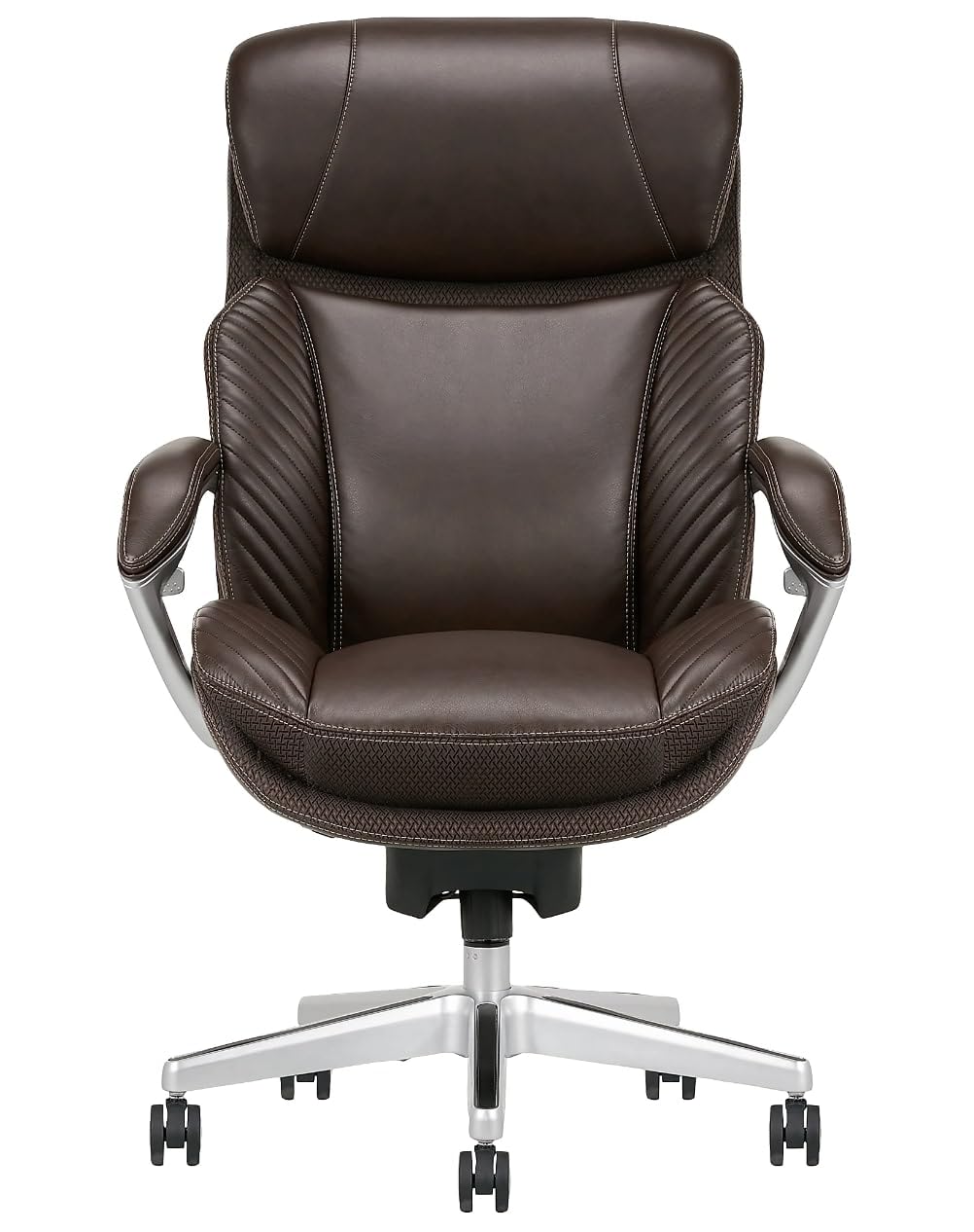 Serta iComfort i6000 Series Big & Tall Ergonomic Bonded Leather High-Back Executive Chair, Brown/Silver