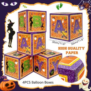 A Baby is Brewing Halloween Baby Showers Decorations, 4 Pcs Baby Balloon Boxes Purple Green Baby Letter Blocks for Halloween Baby Shower A Baby Is Brewing Party Decorations Supplies