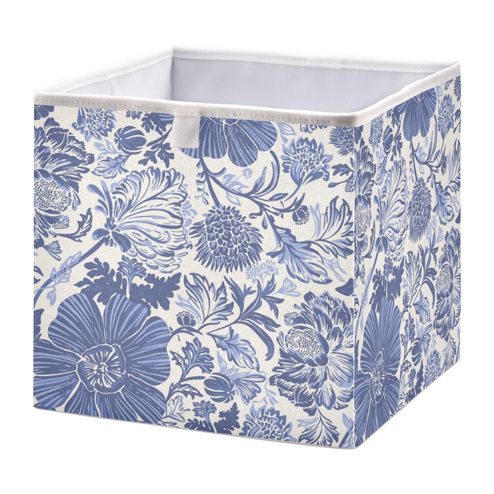 Kigai Fabric Cube Storage Bins Foldable Storage Box Waterproof Storage Cubes Organizer with Handles Storage Basket for Shelves, Home, Office, Nursery, 11"x11"x11", Blue Flowers