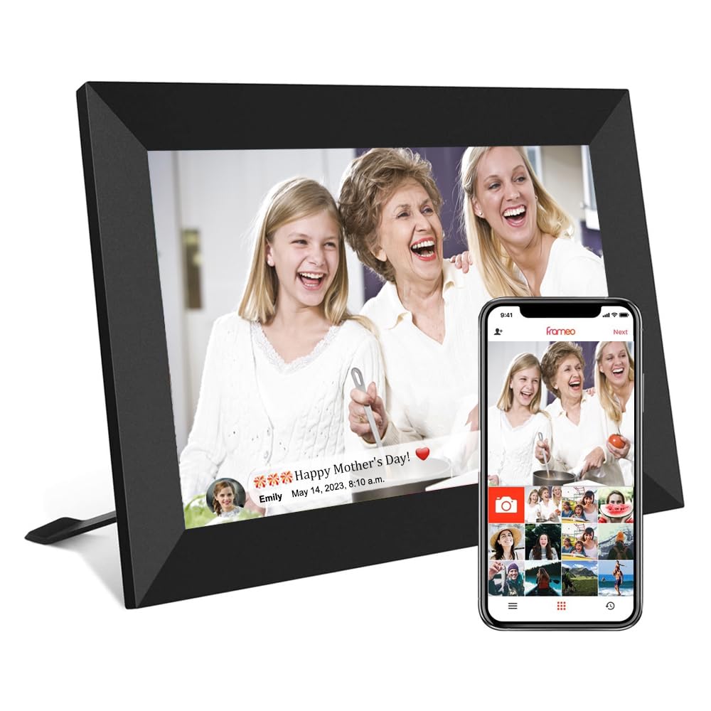 Digital Picture Frames Load from Phone Frameo 10.1 Inch Smart WiFi Digital Photo Frame, 1280x800 IPS LCD Touch Screen, Share Pics & Videos Instantly, for Your Loved Ones (32GB)…