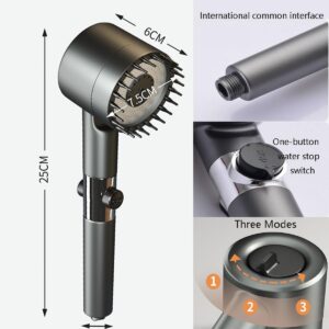 Handheld Shower Head with Filter, High Pressure 3 Spray Mode Showerhead with Switch, High Pressure Shower Head with Brush for Massaging The Scalp-International 4-Point Interface.