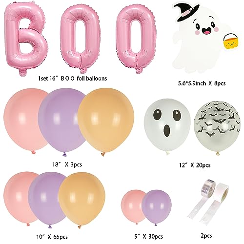 Halloween Balloon Arch Garland Kit, 129pcs 18" 10" 5" Pink Purple Balloons Decorations with BOO Fiol Balloon Ghost-pattern Cards for Halloween Baby Shower Decorations Halloween Day Party Supplies