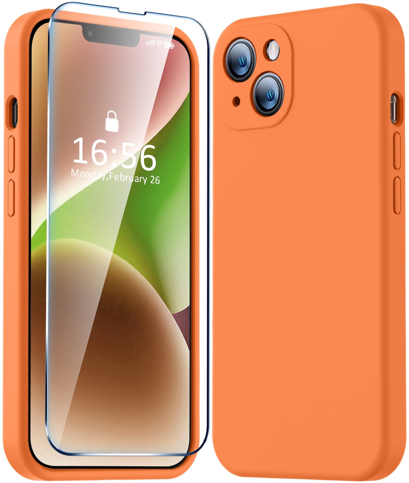 Vooii Compatible with iPhone 14 Plus Case with Screen Protector, Upgraded Liquid Silicone with [Camera Protection] [Soft Anti-Scratch Microfiber Lining] Phone Case for iPhone 14 Plus - Bright Orange