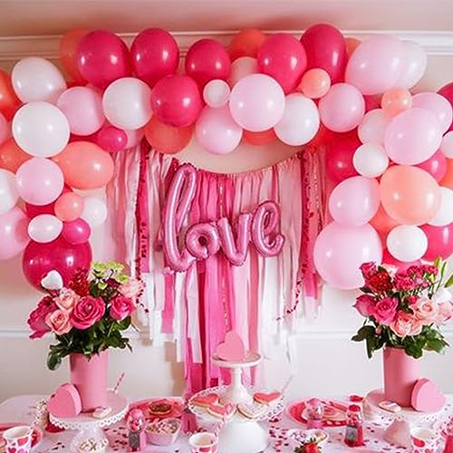 RUBFAC 158pcs Pink Balloons Arch Garland Kit, Hot Pink Rose Gold Metallic Balloons Confetti Latex Balloons for Birthday Wedding Bridal Shower Princess Theme Party Decorations