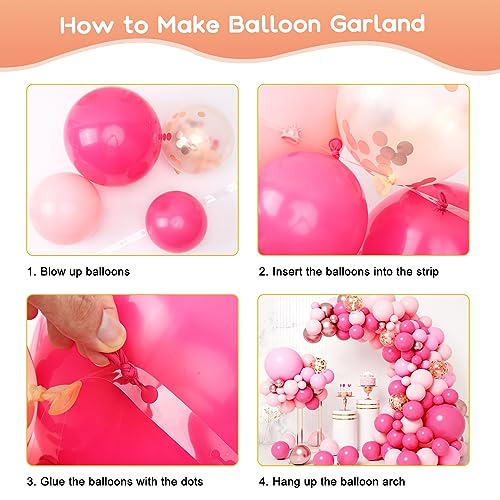 RUBFAC 158pcs Pink Balloons Arch Garland Kit, Hot Pink Rose Gold Metallic Balloons Confetti Latex Balloons for Birthday Wedding Bridal Shower Princess Theme Party Decorations