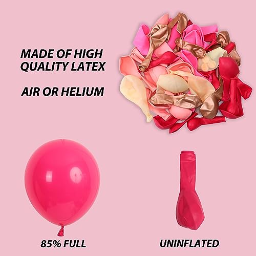 RUBFAC 158pcs Pink Balloons Arch Garland Kit, Hot Pink Rose Gold Metallic Balloons Confetti Latex Balloons for Birthday Wedding Bridal Shower Princess Theme Party Decorations