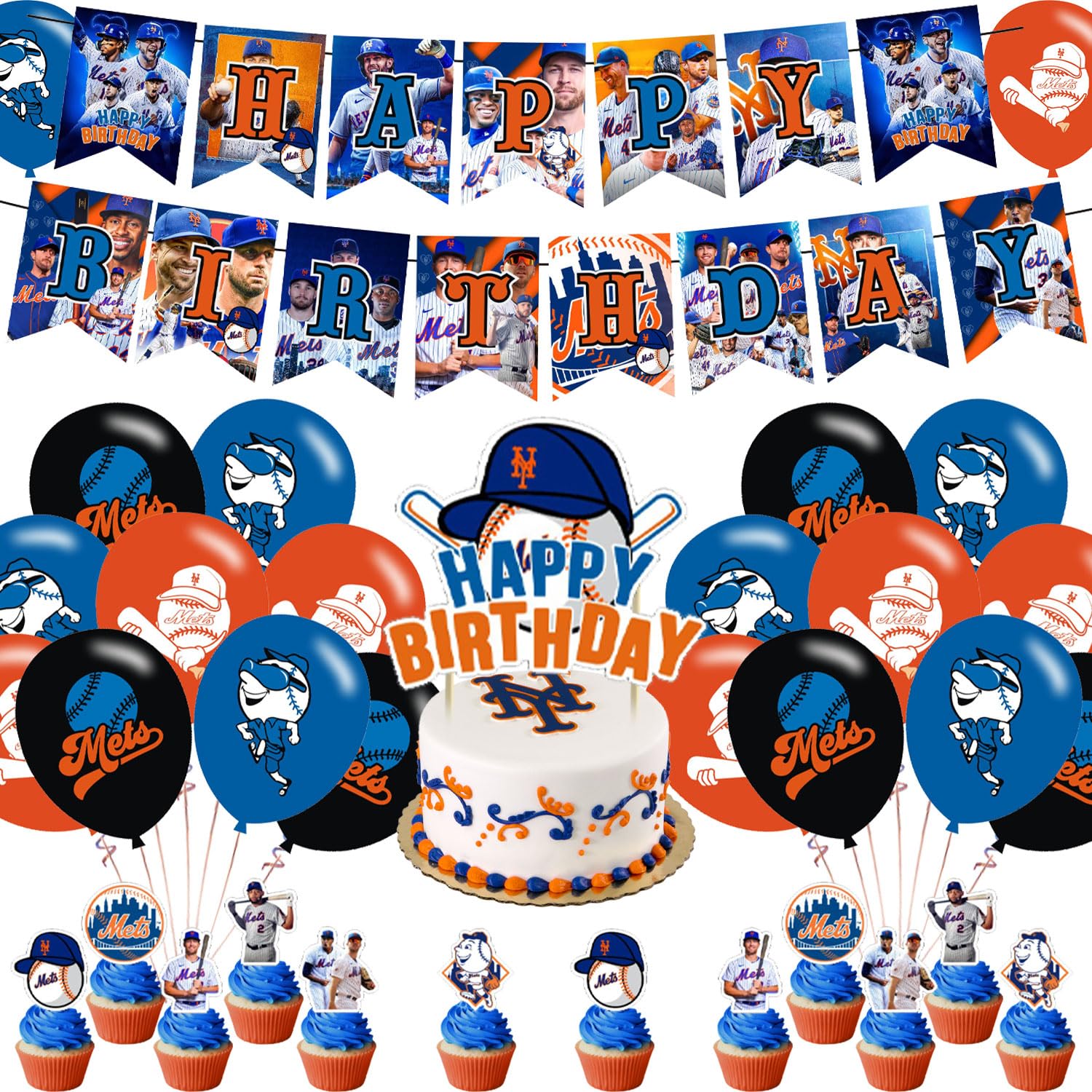 𝓜𝓮𝓽𝓼 𝓑𝓪𝓼𝓮𝓫𝓪𝓵𝓵 Birthday Party Decorations, 𝓜𝓮𝓽𝓼 𝓑𝓪𝓼𝓮𝓫𝓪𝓵𝓵 Theme Party Supplies with Happy Birthday Banner, Cupcake Toppers, Balloons for Baby Shower Kids Birthday Party Favors