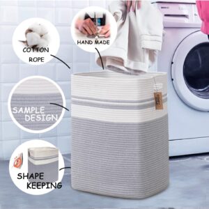 COMFY-HOMI Laundry Basket, Hamper for Laundry with Handles, Square Tall Cotton Rope Basket, Clothes Hamper-Blanket Basket Living Room, Large Gift Baby Basket for Toys, Clothes, Towels-16x13x22in-Gray