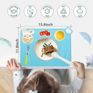 Silicone Baby Placemat, Kids Placemats for Dining Table, Montessori Placemat, Non Slip Placemat for Toddler, Waterproof, Washable, Portable Placemat Set of 2 (Beige+Powder)