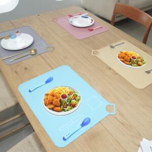 Silicone Baby Placemat, Kids Placemats for Dining Table, Montessori Placemat, Non Slip Placemat for Toddler, Waterproof, Washable, Portable Placemat Set of 2 (Beige+Powder)