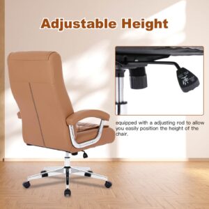 Hoxne Leather Executive Office Chair with Arms and Wheels, High Back Ergonomic Computer Desk ChairAdjustable Height Swivel Office Desk Chair, 350LBS Capacity (Khaki)