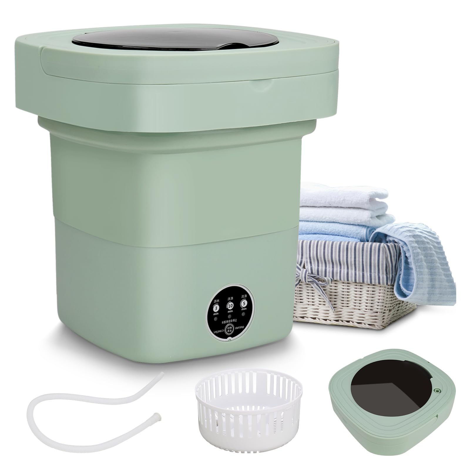 Portable Washing Machine, Mini Washing Machine, 9L Foldable Washing Machine with Water Inlet Mini Washer for delicate items, Socks, Underwear, Baby Clothes, Apartments, Dorm, Rv, Travel Laundry