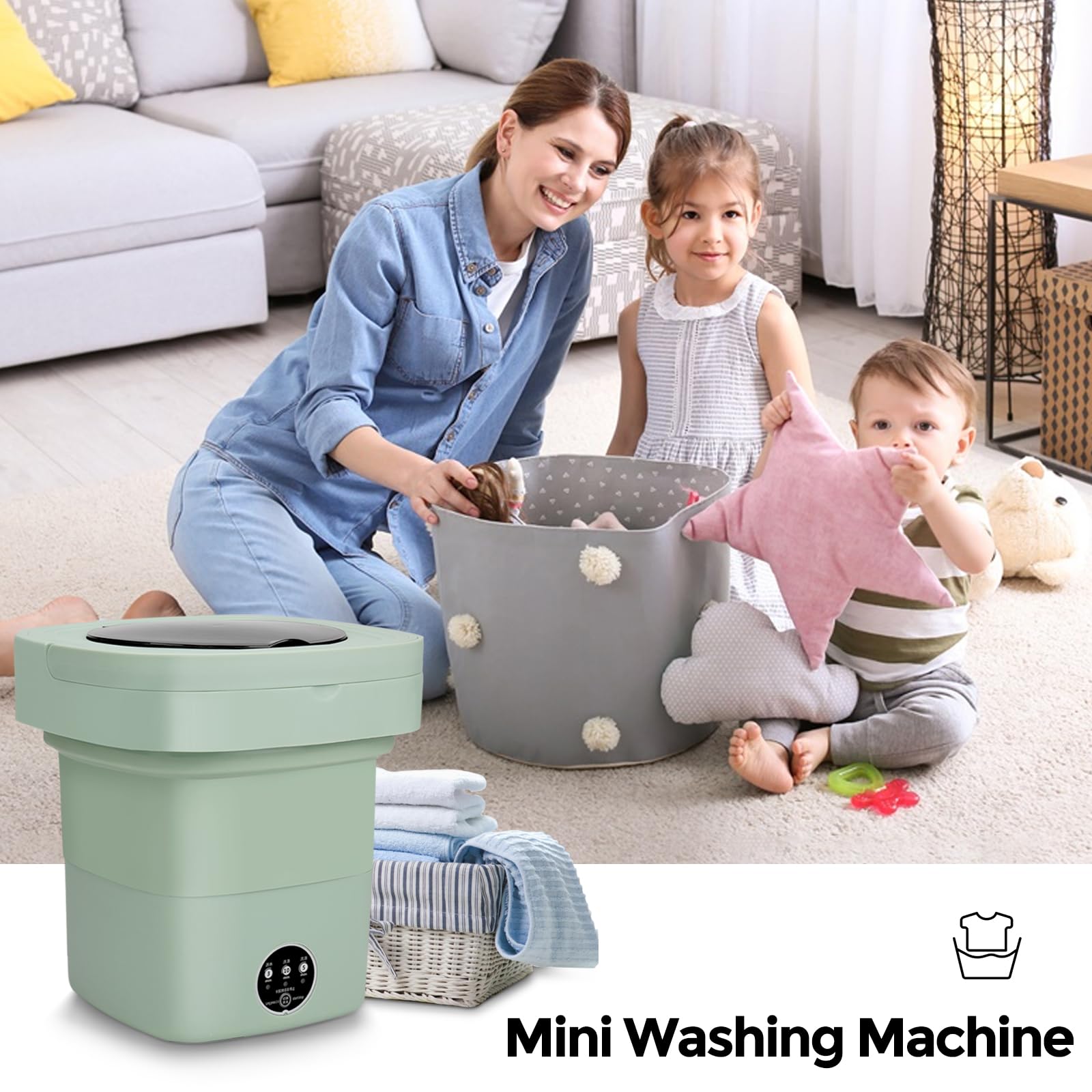 Portable Washing Machine, Mini Washing Machine, 9L Foldable Washing Machine with Water Inlet Mini Washer for delicate items, Socks, Underwear, Baby Clothes, Apartments, Dorm, Rv, Travel Laundry