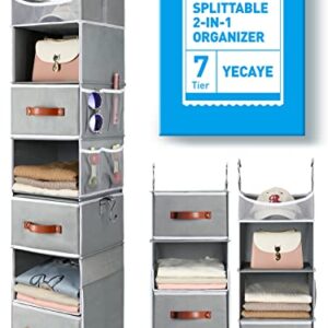 Yecaye Upgraded 7-Shelf Hanging Closet Organizers and Storage with 3 Drawers 4 Side Pockets, 2 Flexible 3-Shelf Closet Organizer System, Clothes Organizer Shelves for Bedroom Closet Rack