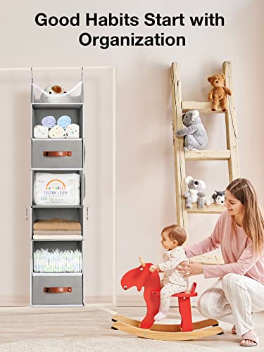 Yecaye Upgraded 7-Shelf Hanging Closet Organizers and Storage with 3 Drawers 4 Side Pockets, 2 Flexible 3-Shelf Closet Organizer System, Clothes Organizer Shelves for Bedroom Closet Rack