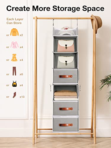 Yecaye Upgraded 7-Shelf Hanging Closet Organizers and Storage with 3 Drawers 4 Side Pockets, 2 Flexible 3-Shelf Closet Organizer System, Clothes Organizer Shelves for Bedroom Closet Rack