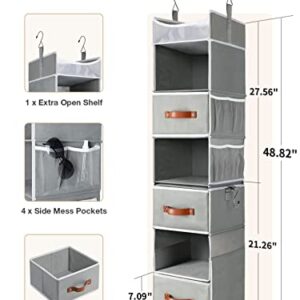 Yecaye Upgraded 7-Shelf Hanging Closet Organizers and Storage with 3 Drawers 4 Side Pockets, 2 Flexible 3-Shelf Closet Organizer System, Clothes Organizer Shelves for Bedroom Closet Rack