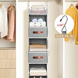 Yecaye Upgraded 7-Shelf Hanging Closet Organizers and Storage with 3 Drawers 4 Side Pockets, 2 Flexible 3-Shelf Closet Organizer System, Clothes Organizer Shelves for Bedroom Closet Rack