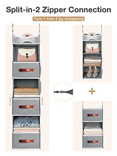 Yecaye Upgraded 7-Shelf Hanging Closet Organizers and Storage with 3 Drawers 4 Side Pockets, 2 Flexible 3-Shelf Closet Organizer System, Clothes Organizer Shelves for Bedroom Closet Rack