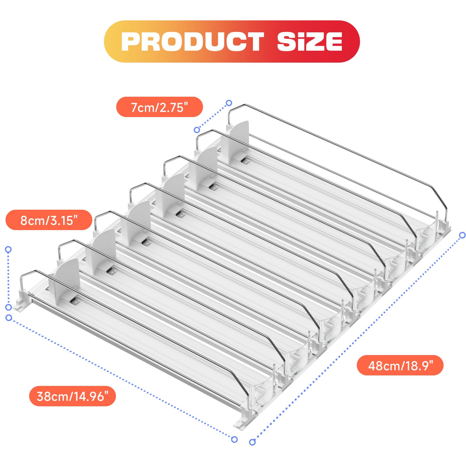 LAKIX Upgrade Drink Organizer for Fridge, Self-Sliding soda Can Dispenser for Refrigerator and Adjustable Width, 12oz to 20oz holds 30+ Cans(6 Rows, 38 CM)