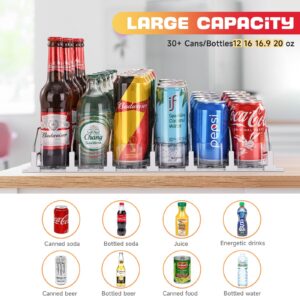 LAKIX Upgrade Drink Organizer for Fridge, Self-Sliding soda Can Dispenser for Refrigerator and Adjustable Width, 12oz to 20oz holds 30+ Cans(6 Rows, 38 CM)