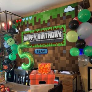 7x5ft Pixel Backdrop for Happy Birthday Video Game Themed Party Photography Background Boys Battle Gamer Family Decor Portrait Photo Booth Studio Props