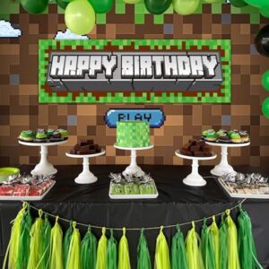 7x5ft Pixel Backdrop for Happy Birthday Video Game Themed Party Photography Background Boys Battle Gamer Family Decor Portrait Photo Booth Studio Props