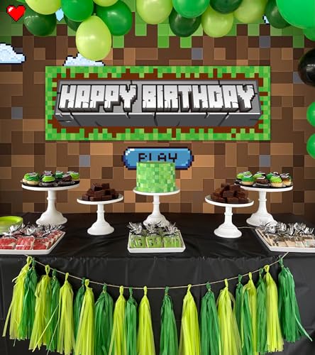 7x5ft Pixel Backdrop for Happy Birthday Video Game Themed Party Photography Background Boys Battle Gamer Family Decor Portrait Photo Booth Studio Props