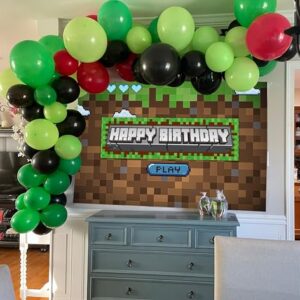 7x5ft Pixel Backdrop for Happy Birthday Video Game Themed Party Photography Background Boys Battle Gamer Family Decor Portrait Photo Booth Studio Props