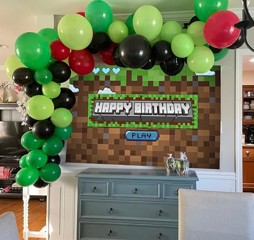 7x5ft Pixel Backdrop for Happy Birthday Video Game Themed Party Photography Background Boys Battle Gamer Family Decor Portrait Photo Booth Studio Props