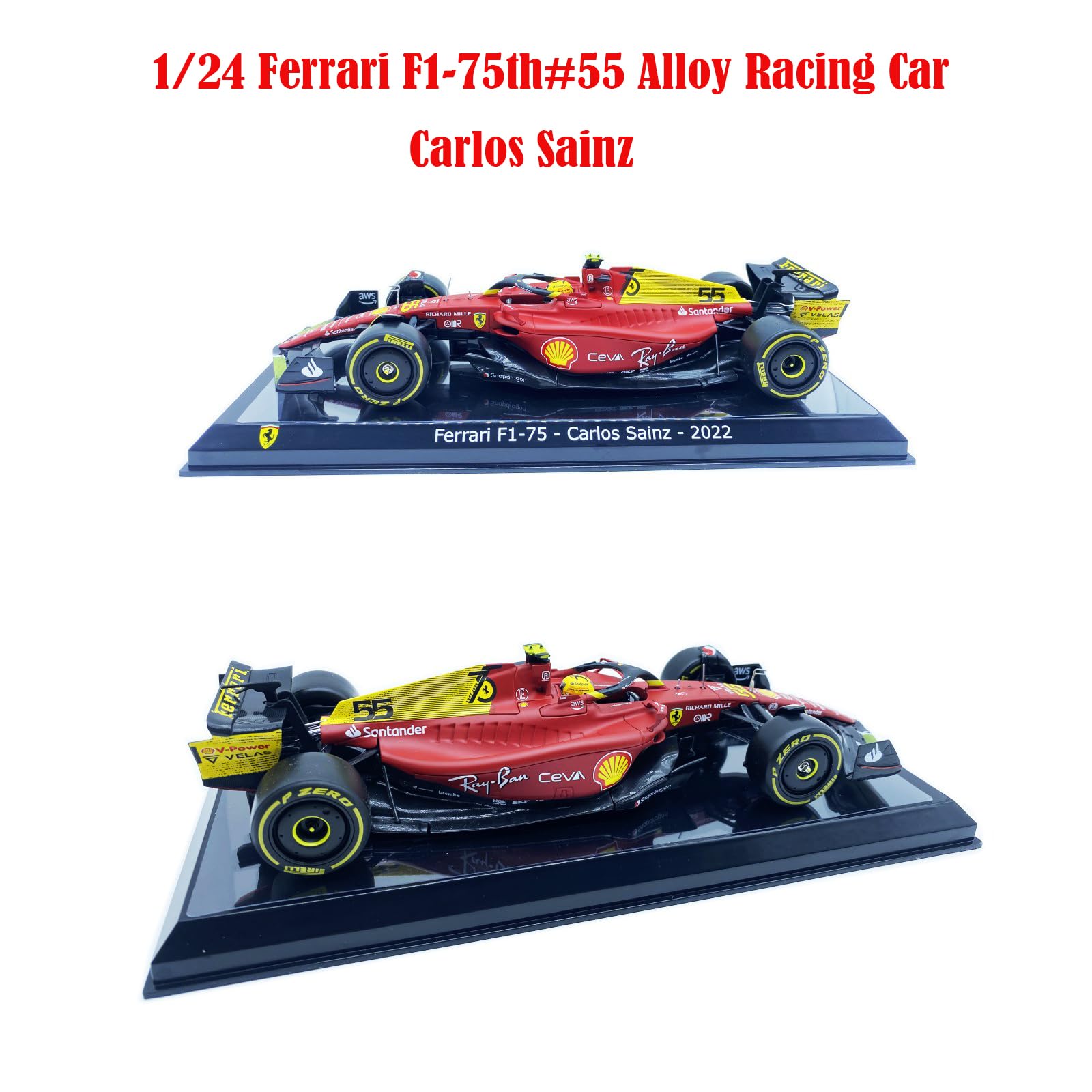 HTLNUZD Bburago 1/24 2022 New F1-75#55 for Ferrari 75th Anniversary Sainz Static Formula One Alloy Racing Car Die Cast Vehicles Model Collectible Gift