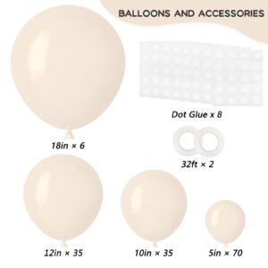 RUBFAC Sand White Balloons, 146pcs Different Sizes Pack of 18 12 10 5 Inch for Beige Balloon Garland Arch as Graduation Wedding Birthday Baby Shower Anniversary Party Decorations