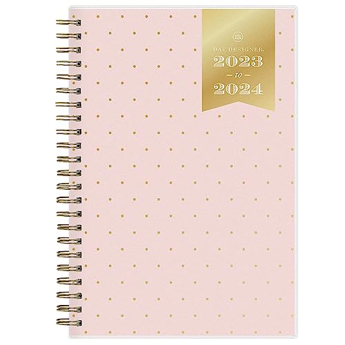 2023-2024 Day Designer Swiss Dot Blush Frosted Polypropylene Weekly/Monthly Academic Planning Calendar, 5" x 8", July 2023 to June 2024, 142497