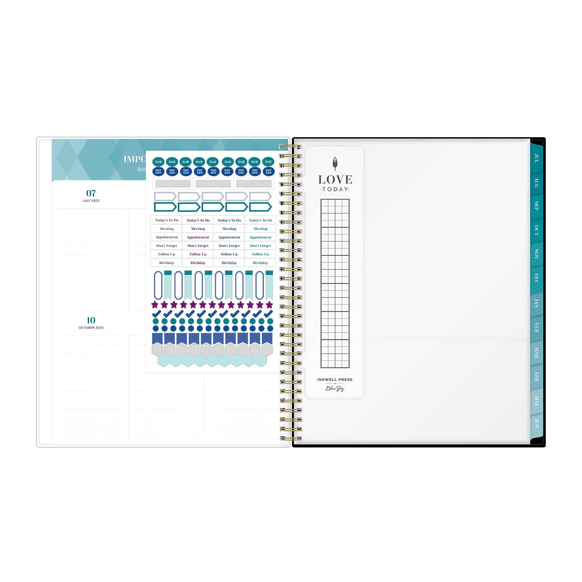 2023-2024 Blue Sky™ Inkwell Press Windblown CYO Horizontal Flex Weekly/Monthly Academic Planning Calendar, 8-1/2" x 11", Charcoal, July 2023 to June 2024, 142397