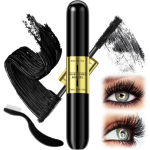 mascara black volume and length - double ended mascara voluminous thick curling with dry fiber, waterproof long-lasting mascara 5x longer false eyelash comb black