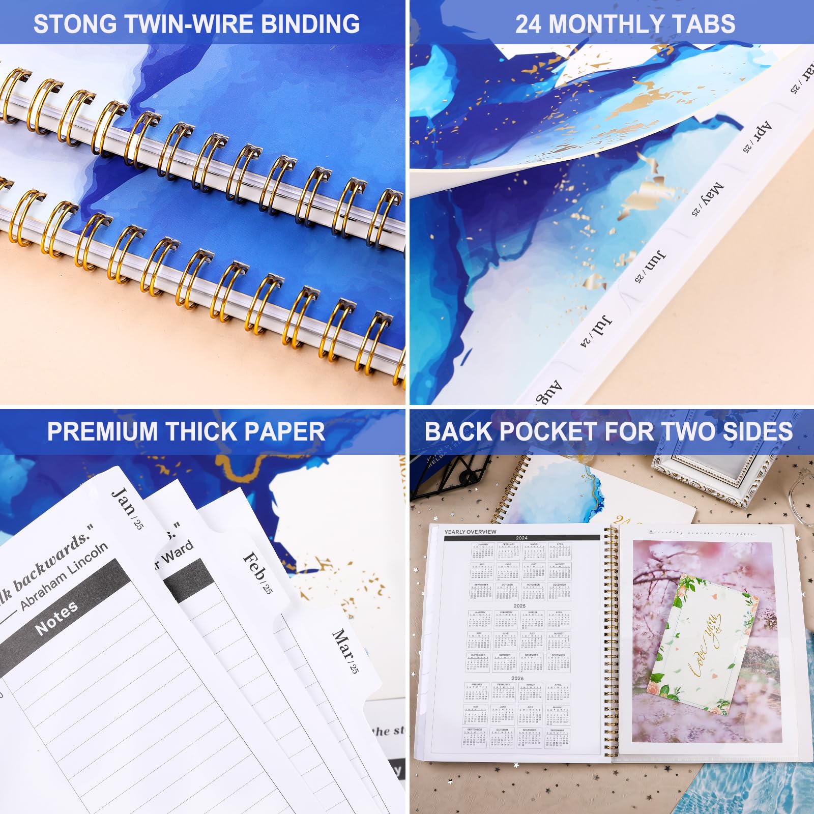 2024-2026 Monthly Planner/Calendar - Jul. 2024 - Jun. 2026, 9" × 11", Two-Year Monthly Planner 2024-2026 with Flexible Cover + Pockets - Waterink