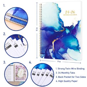 2024-2026 Monthly Planner/Calendar - Jul. 2024 - Jun. 2026, 9" × 11", Two-Year Monthly Planner 2024-2026 with Flexible Cover + Pockets - Waterink