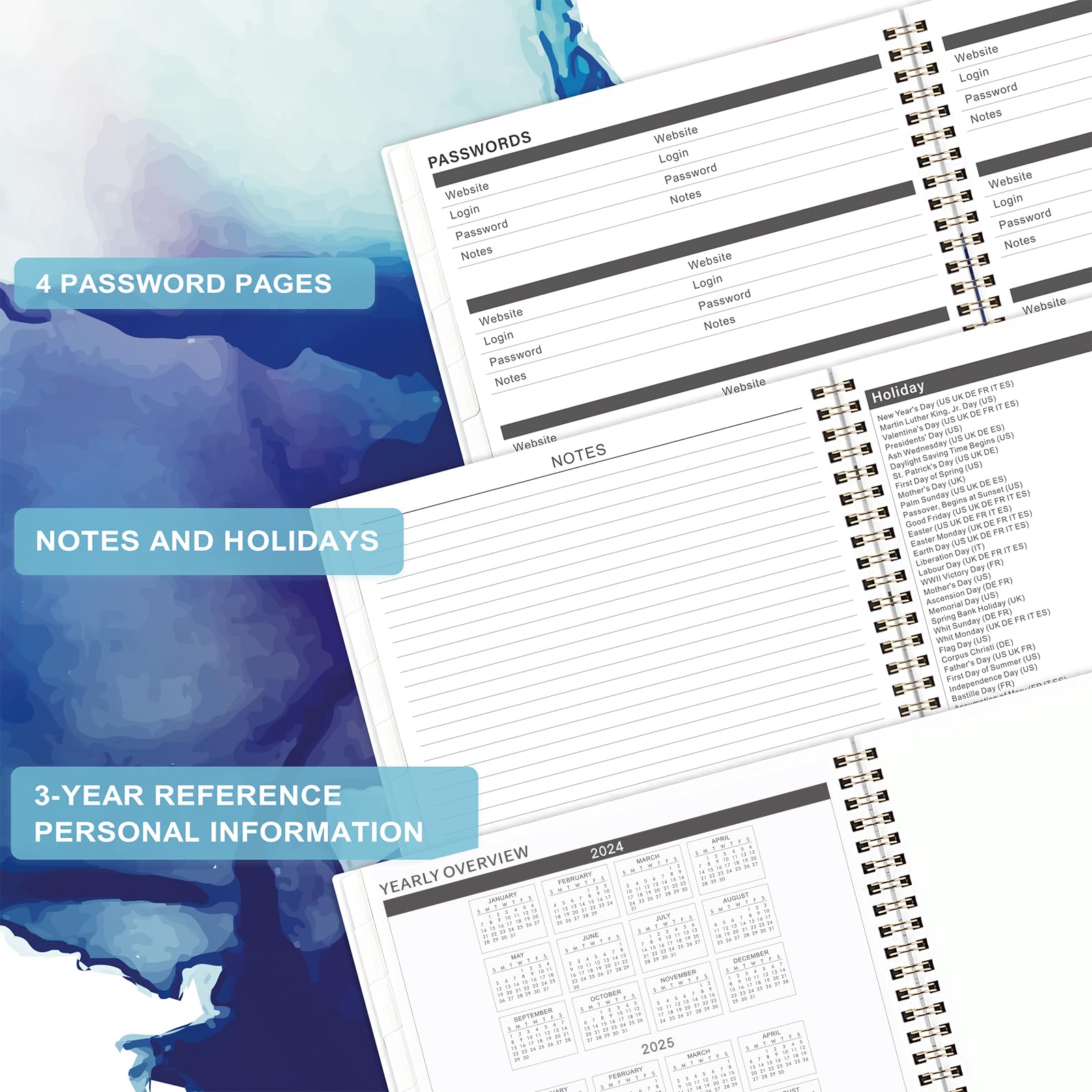 2024-2026 Monthly Planner/Calendar - Jul. 2024 - Jun. 2026, 9" × 11", Two-Year Monthly Planner 2024-2026 with Flexible Cover + Pockets - Waterink