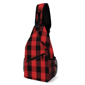 red-black-lumberjack-buffalo-plaid sling bag crossbody shoulder chest bags print backpack travel daypack for women men