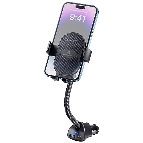 WixGear Phone Charger Car Mount with Dual USB Charger Cellphone Holder for Car Cigarette Lighter Phone Holder Charger, Phone Charger Car Mount, Car Phone Mount with USB Charger, Cigarette mounts