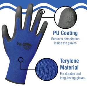 Blue Medium Working Gloves with PU Coating - 3 Pairs of Safety Work Gloves - Good for Construction, Roofing, Landscaping, Warehouse, Carpenter, Electric Work