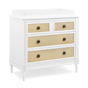 delta children madeline, dresser w interlocking, bianca white/textured almond