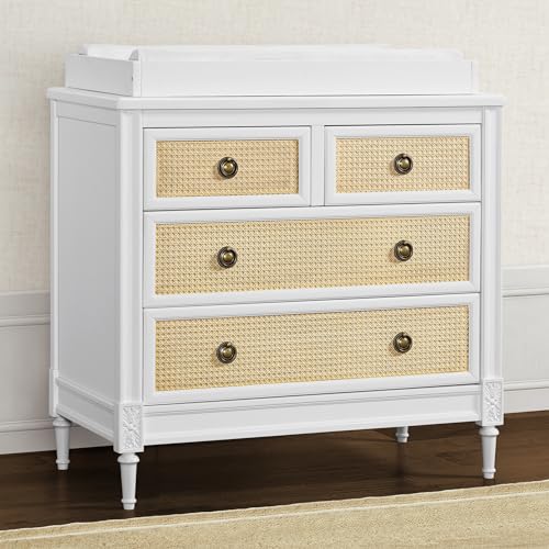 Delta Children Madeline, Dresser w Interlocking, Bianca White/Textured Almond