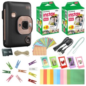 fujifilm instax mini liplay hybrid instant camera elegant black + fuji instax film value pack (40 sheets) 32gb accessories bundle 5 plastic desk frames + 10 paper frames plus 60 sticker frames