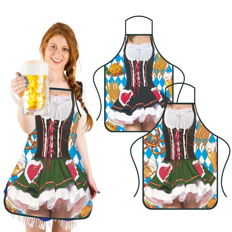 BELCOSD 2Pcs Oktoberfest Apron, German Oktoberfest Decorations Party, Bavarian Style Novelty Funny Aprons for Women, Adjustable Tying Ropes, Couples Cooking Dirndl Apron