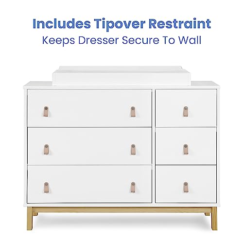 GAP babyGap Legacy 6 Drawer Dresser with Leather Pulls and Interlocking Drawers - Greenguard Gold Certified, Bianca White/Natural